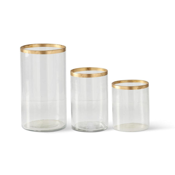 Clear Glass Cylinder Vases w/Hand Painted Gold RIm – Grain and Grange