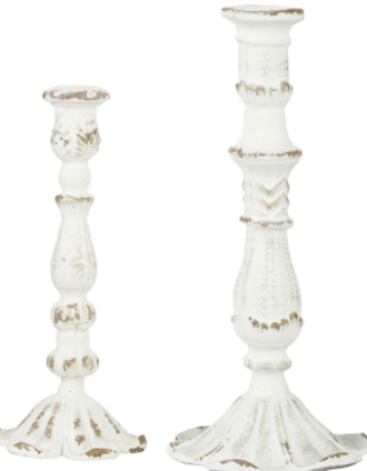11" Distressed White Candlesticks, Set of 2 – Grain and Grange